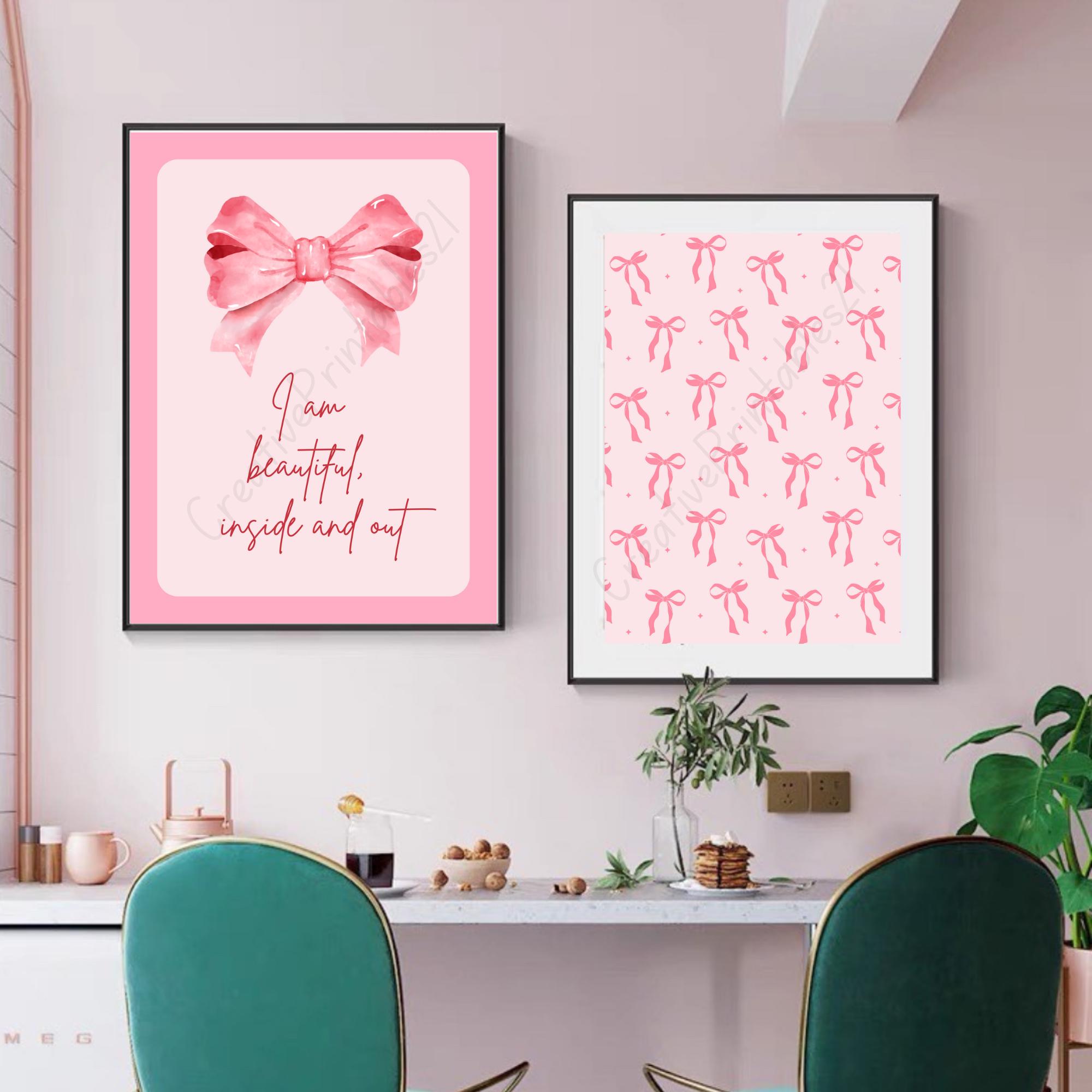 Trendy Pink Bows Wall Art Set of 6, Aesthetic Girly Poster, College ...