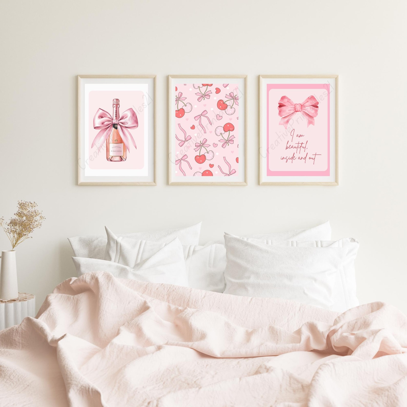 Trendy Pink Bows Wall Art Set of 6, Aesthetic Girly Poster, College ...