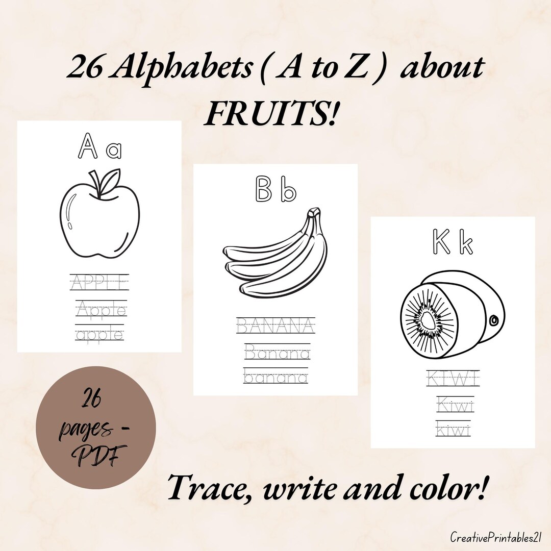 26 Alphabets A to Z About Fruits Coloring and Tracing Printable ...