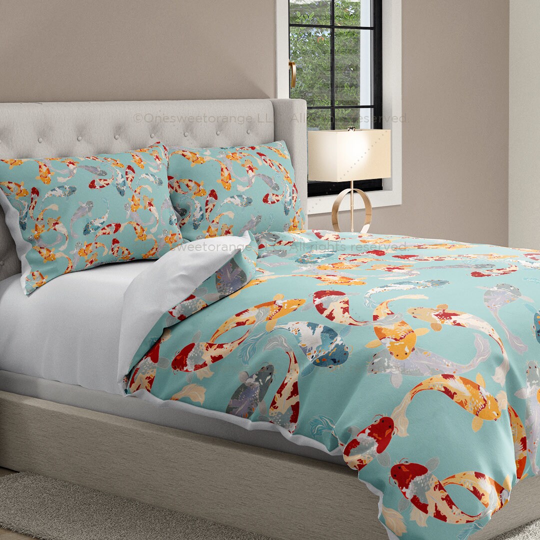 Comforter Koi Fish Pond Bedding Home Decor Comforter Pillow Sham Set ...