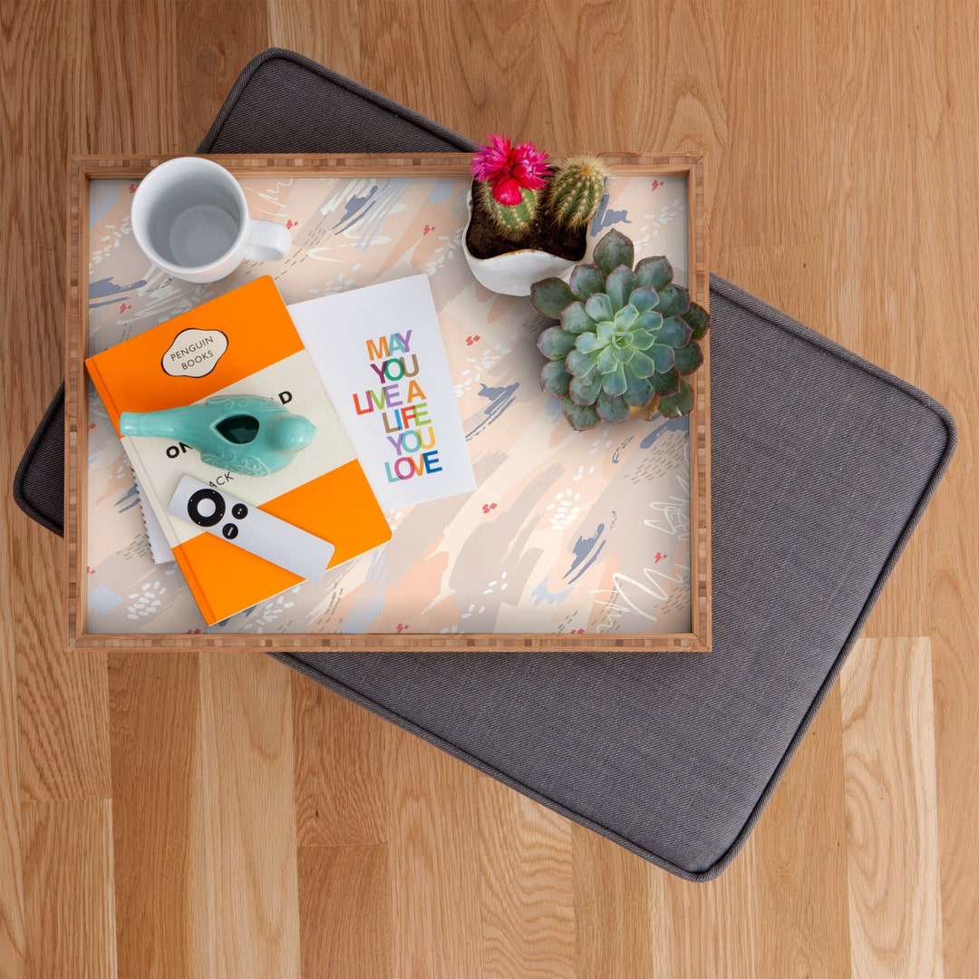 Rectangular Tray Happy Friday Bamboo Tray Modern Serving Tray Ottoman ...