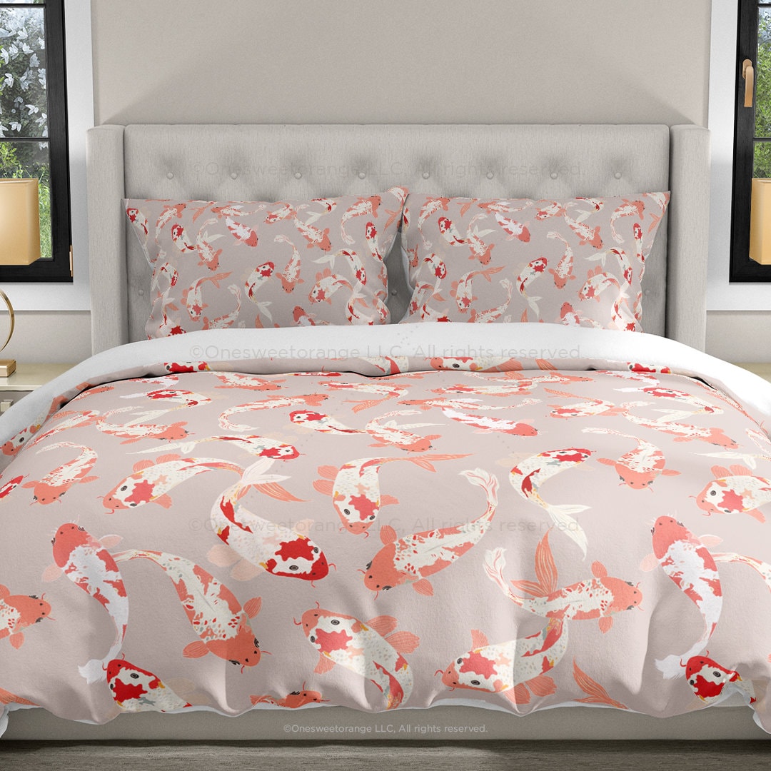 Comforter Koi Fish Pond Pastel Bedding Home Decor Comforter Pillow Sham ...
