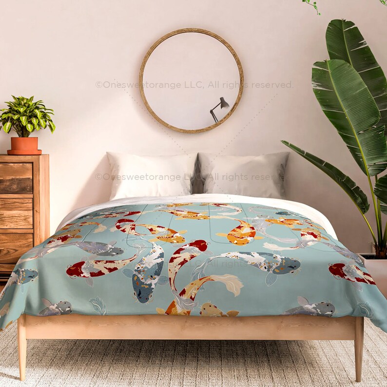Comforter Koi Fish Pond Bedding Home Decor Comforter Pillow Sham Set ...