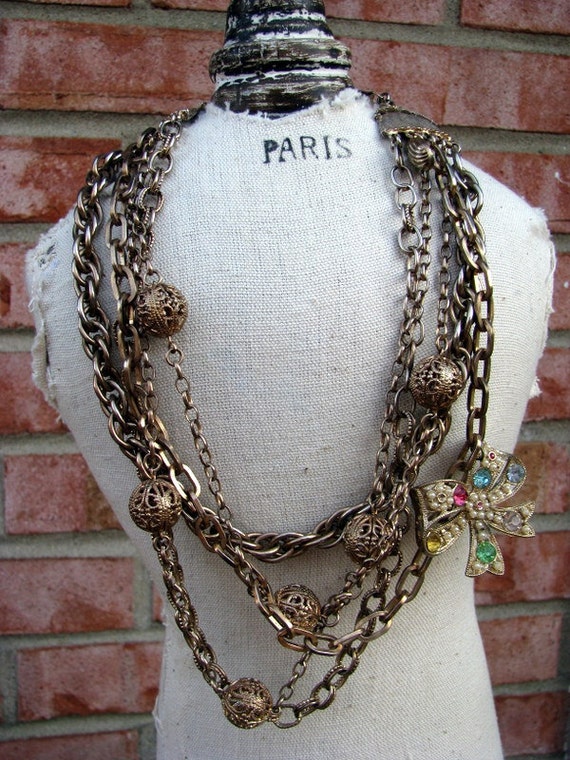 Items similar to Gold- Multi chain vintage inspired necklace on Etsy