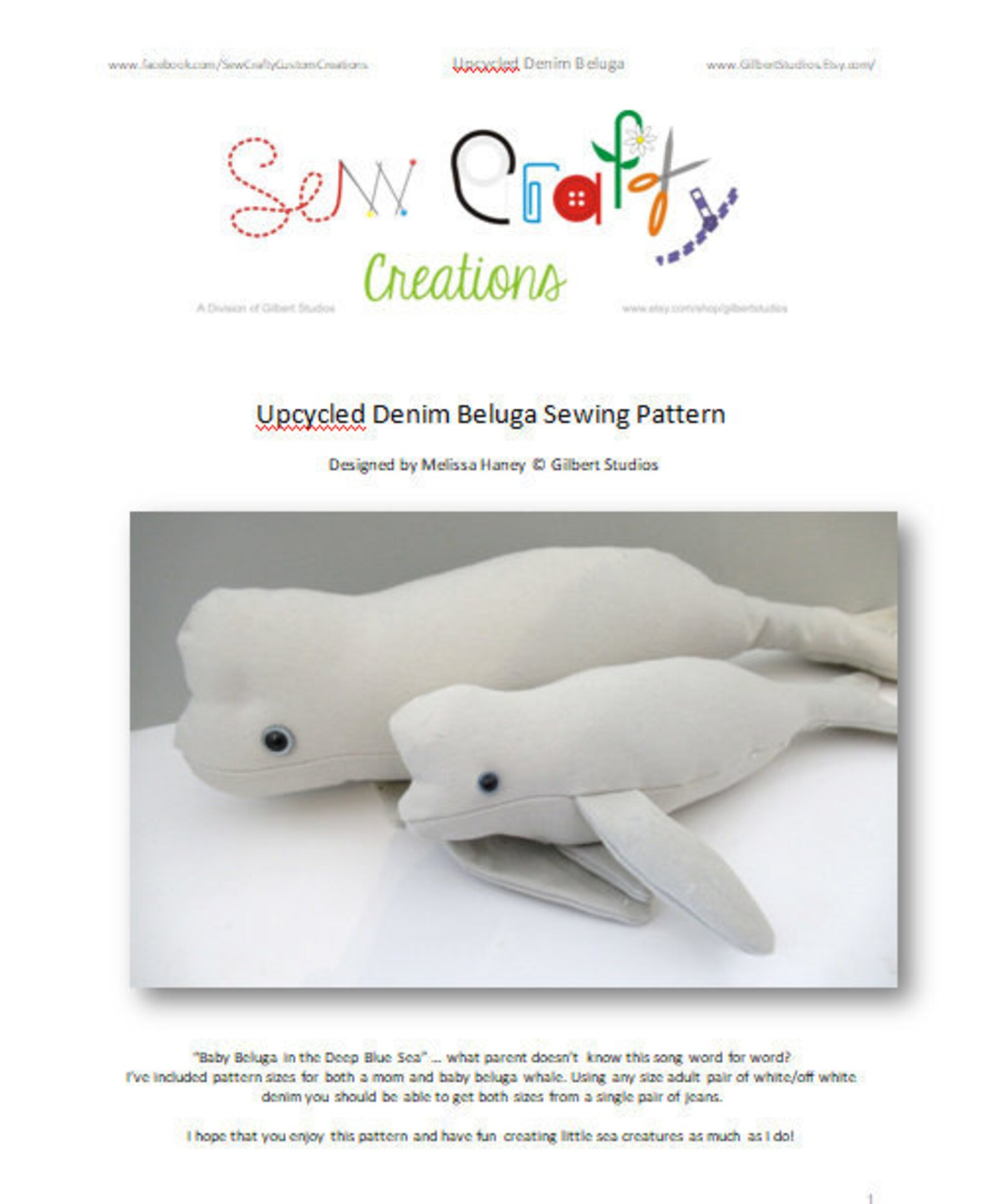 Pattern: Upcycled Denim Beluga Whale PDF PATTERN ONLY - Make Your Own ...