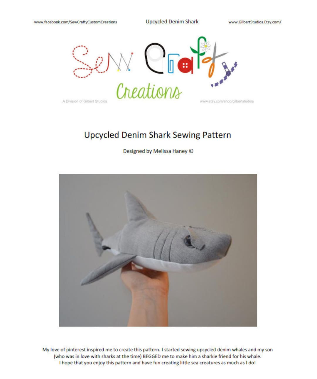 Pattern: Upcycled Denim Shark PATTERN ONLY - Make Your Own Shark From ...