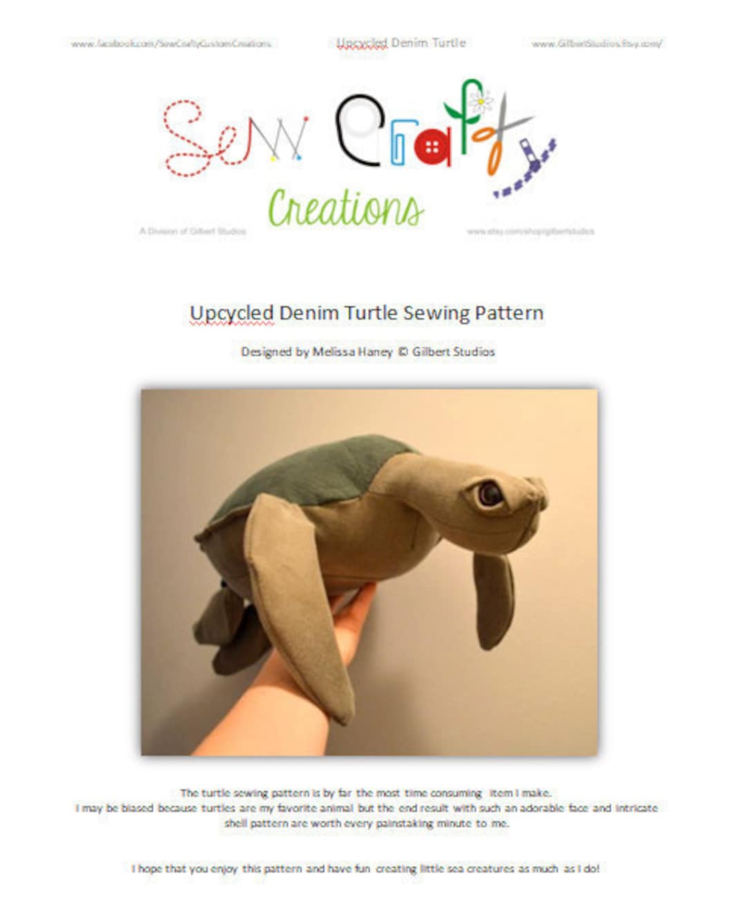 Pattern: Upcycled Denim Turtle PDF PATTERN ONLY - Make Your Own Sea ...