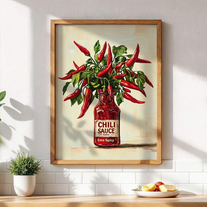 Chili Sauce Wall Art Spicy Red Pepper Print Kitchen Hot Sauce Poster ...