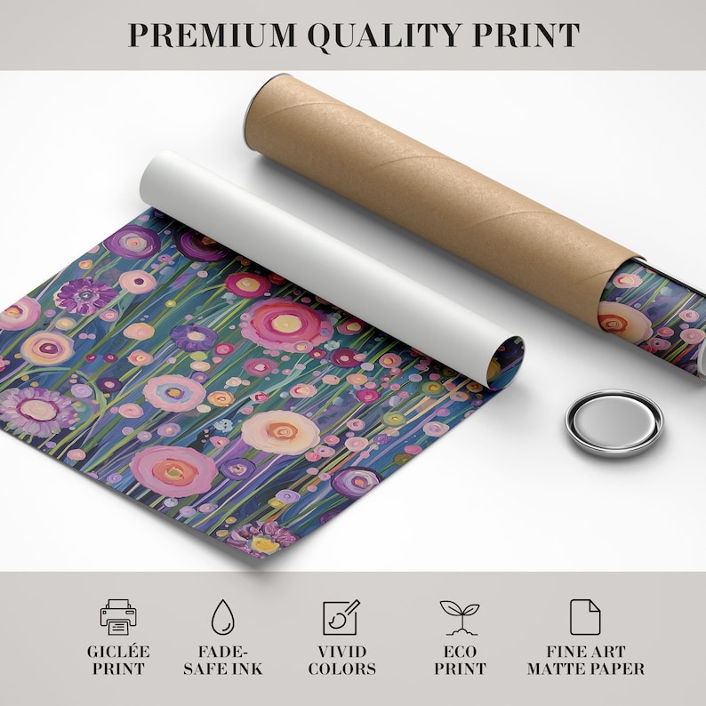 Gustav Klimt Purple Wildflower Art Print Poster Botanical Gold ...