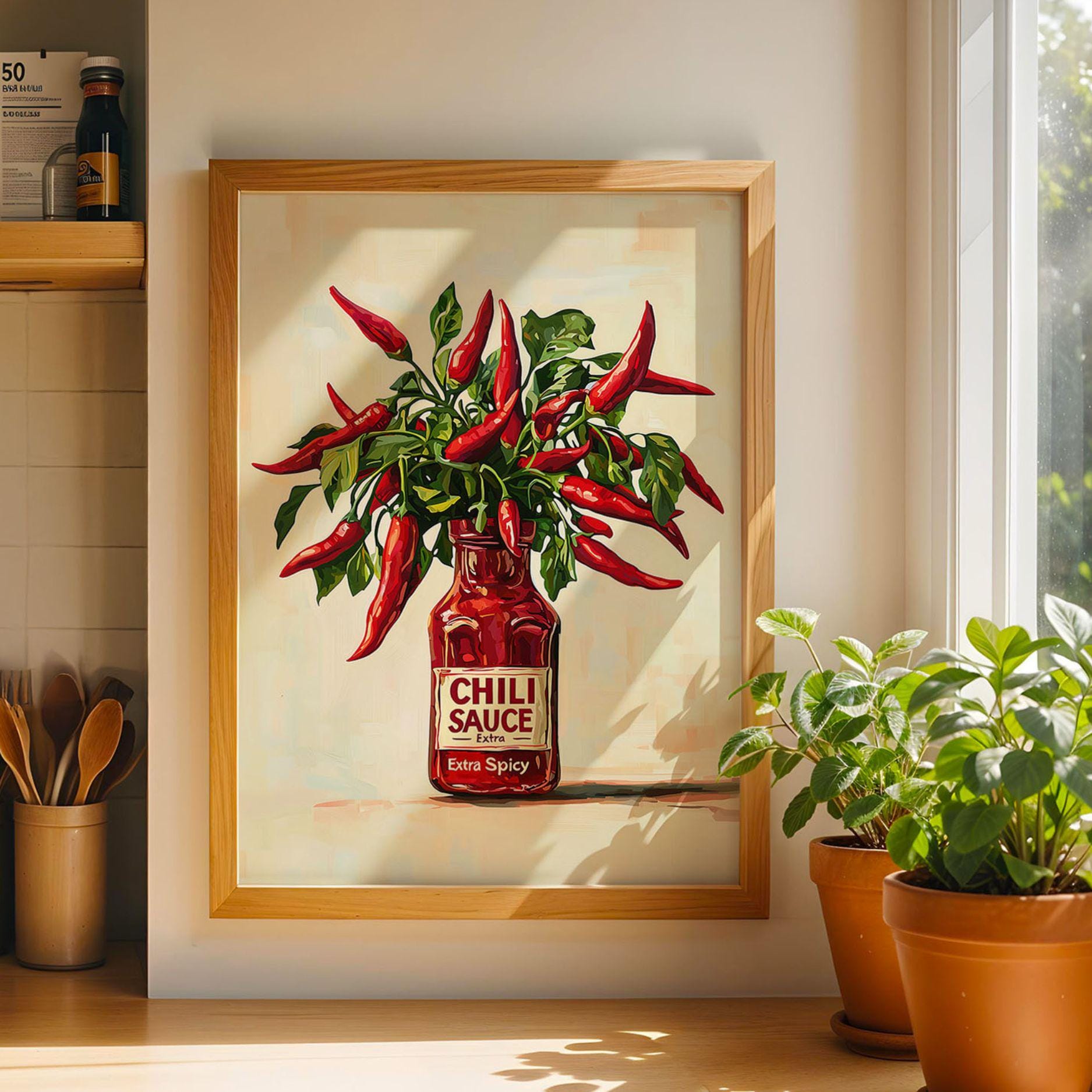 Chili Sauce Wall Art Spicy Red Pepper Print Kitchen Hot Sauce Poster ...