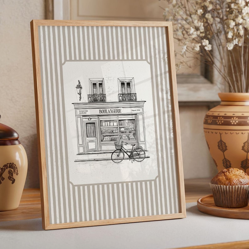 Boulangerie Paris Poster Fine Black Ink Line Drawing French Bakery Wall ...