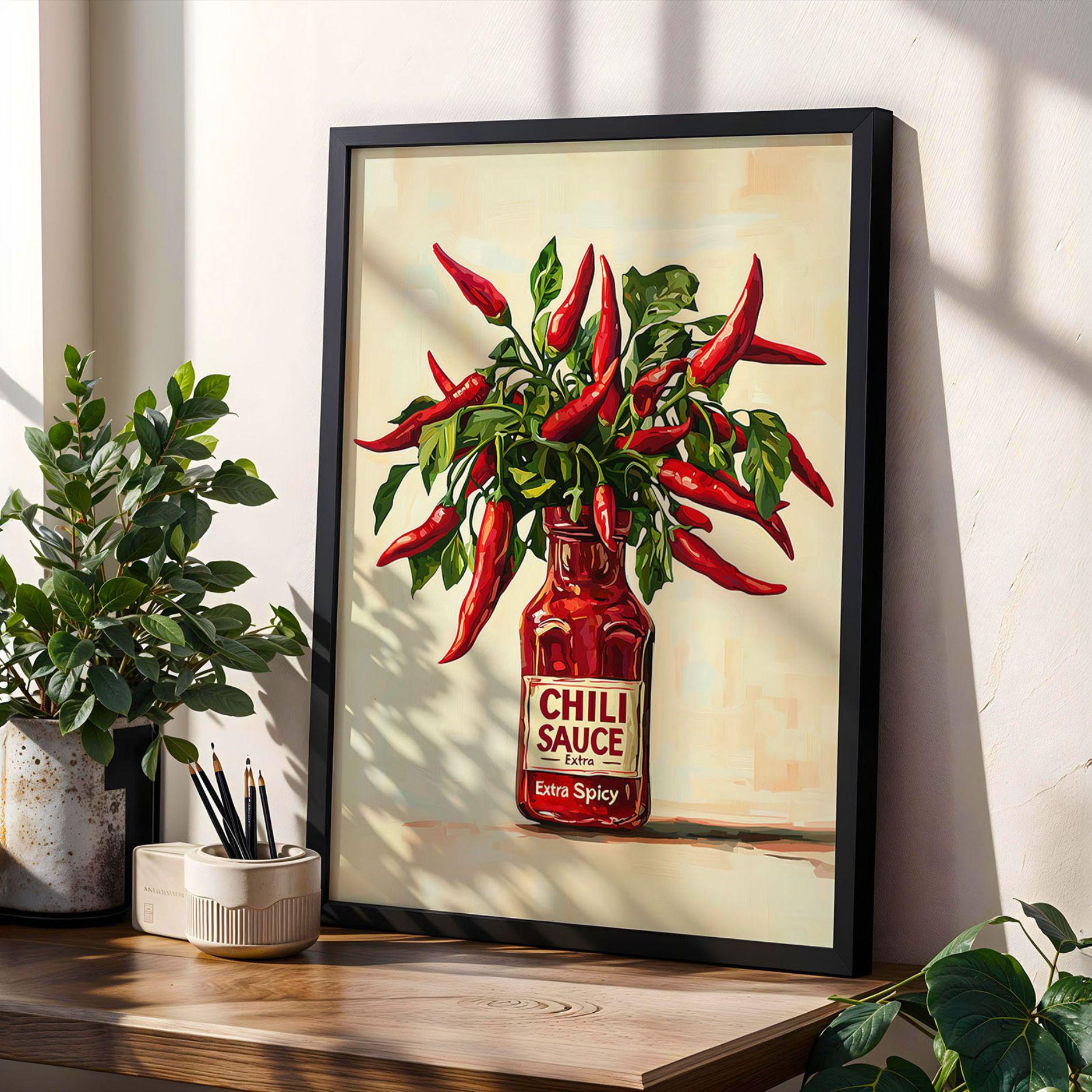 Chili Sauce Wall Art Spicy Red Pepper Print Kitchen Hot Sauce Poster ...