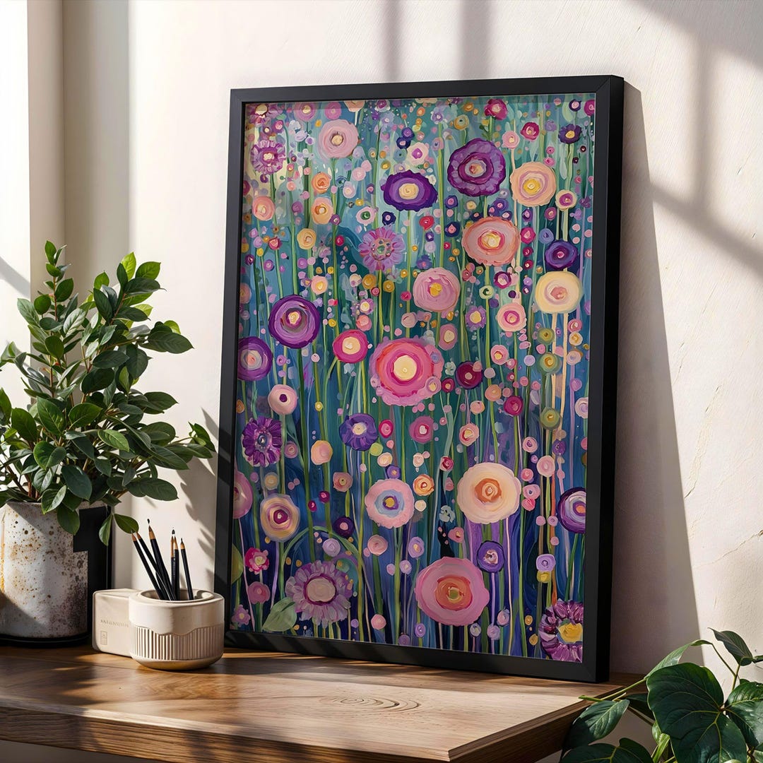Gustav Klimt Purple Wildflower Art Print Poster Botanical Gold ...