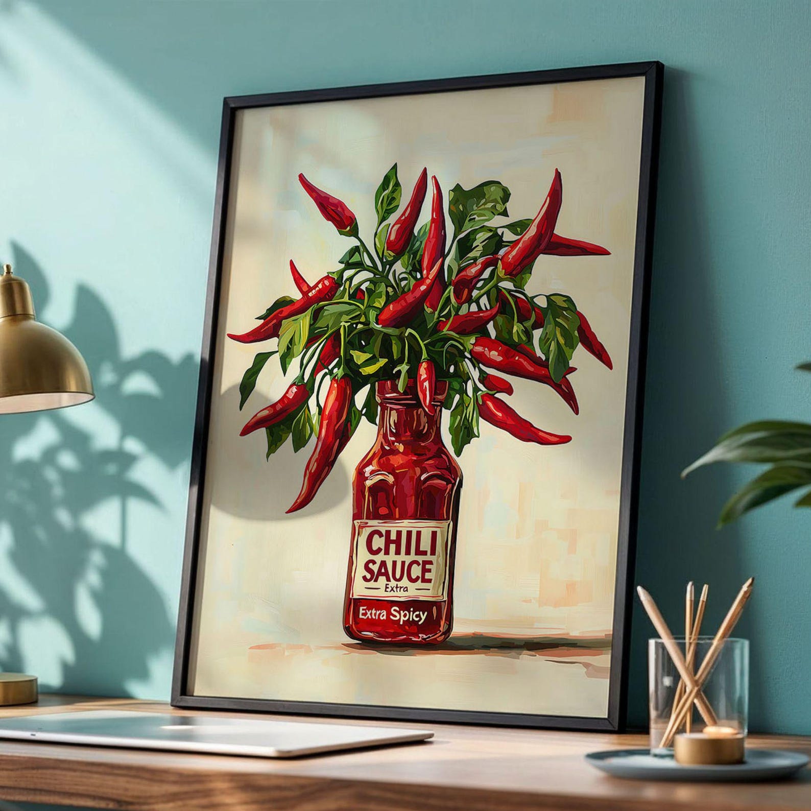 Chili Sauce Wall Art Spicy Red Pepper Print Kitchen Hot Sauce Poster ...