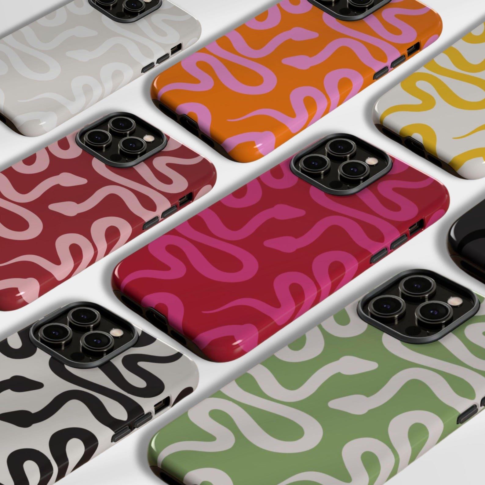 Custom Color Snake Pattern Phone Case, Retro Aesthetic, iPhone 16 15 14 ...