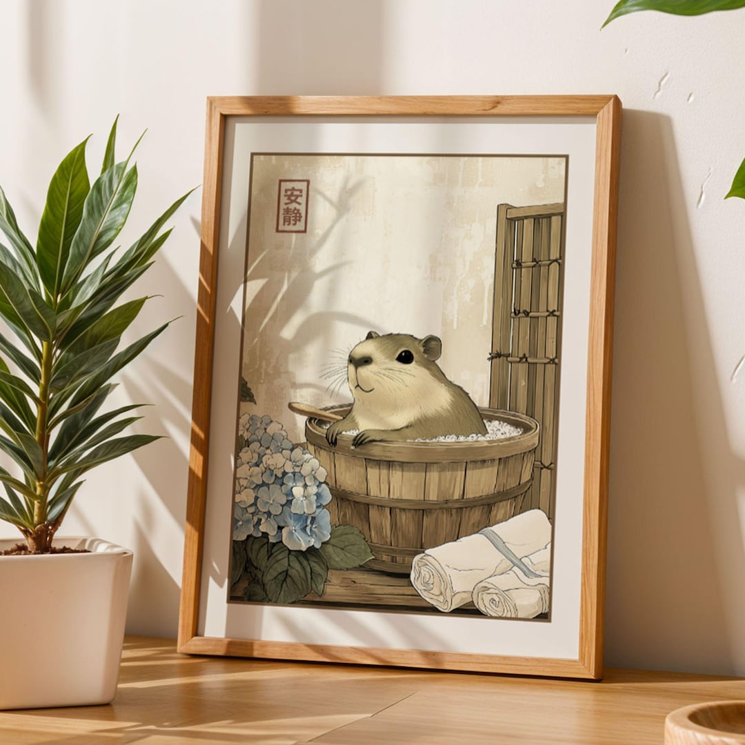 Japanese Bath Art Capybara Japanese Bathroom Poster Relaxing Capybara ...