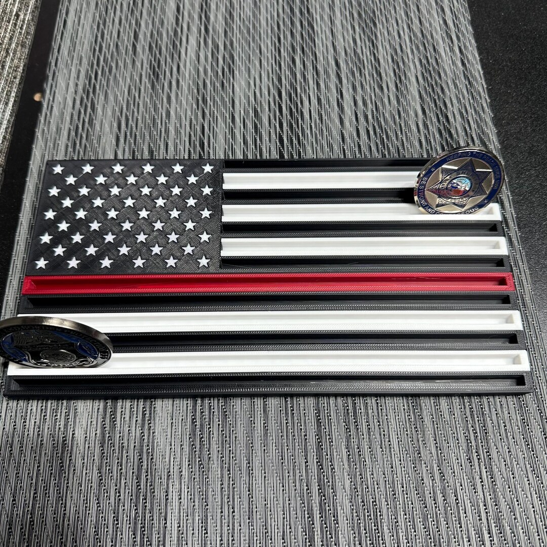 Thin Red Line Challenge Coin Holder Display for Firefighters Paramedic ...