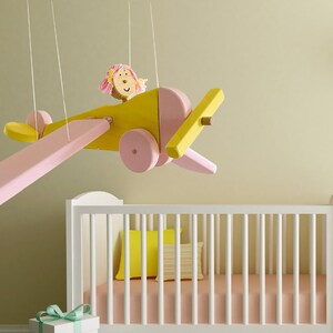 Pink Flying Airplane Nursery Mobile - Eco Friendly Wooden Toy ...