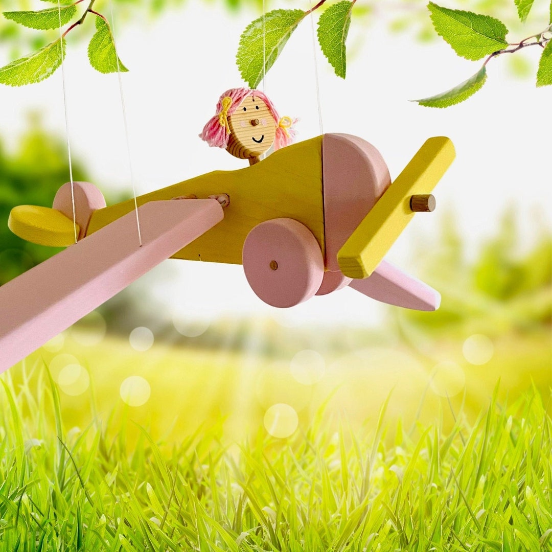 Pink Flying Airplane Nursery Mobile - Eco Friendly Wooden Toy ...