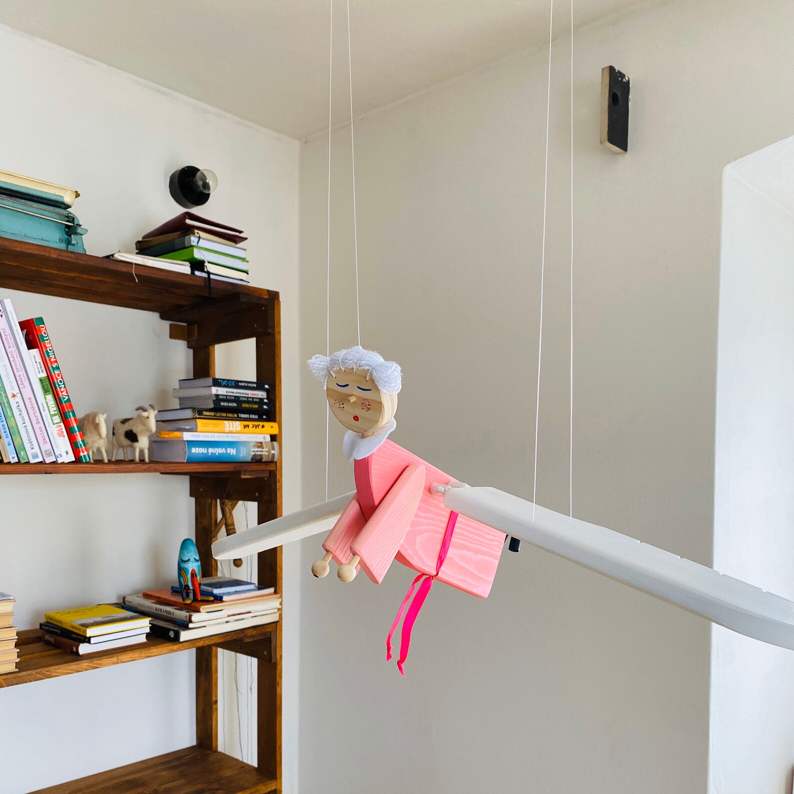 Flying Pink Angel Wooden Mobile Toy Baby Girl Nursery - Etsy