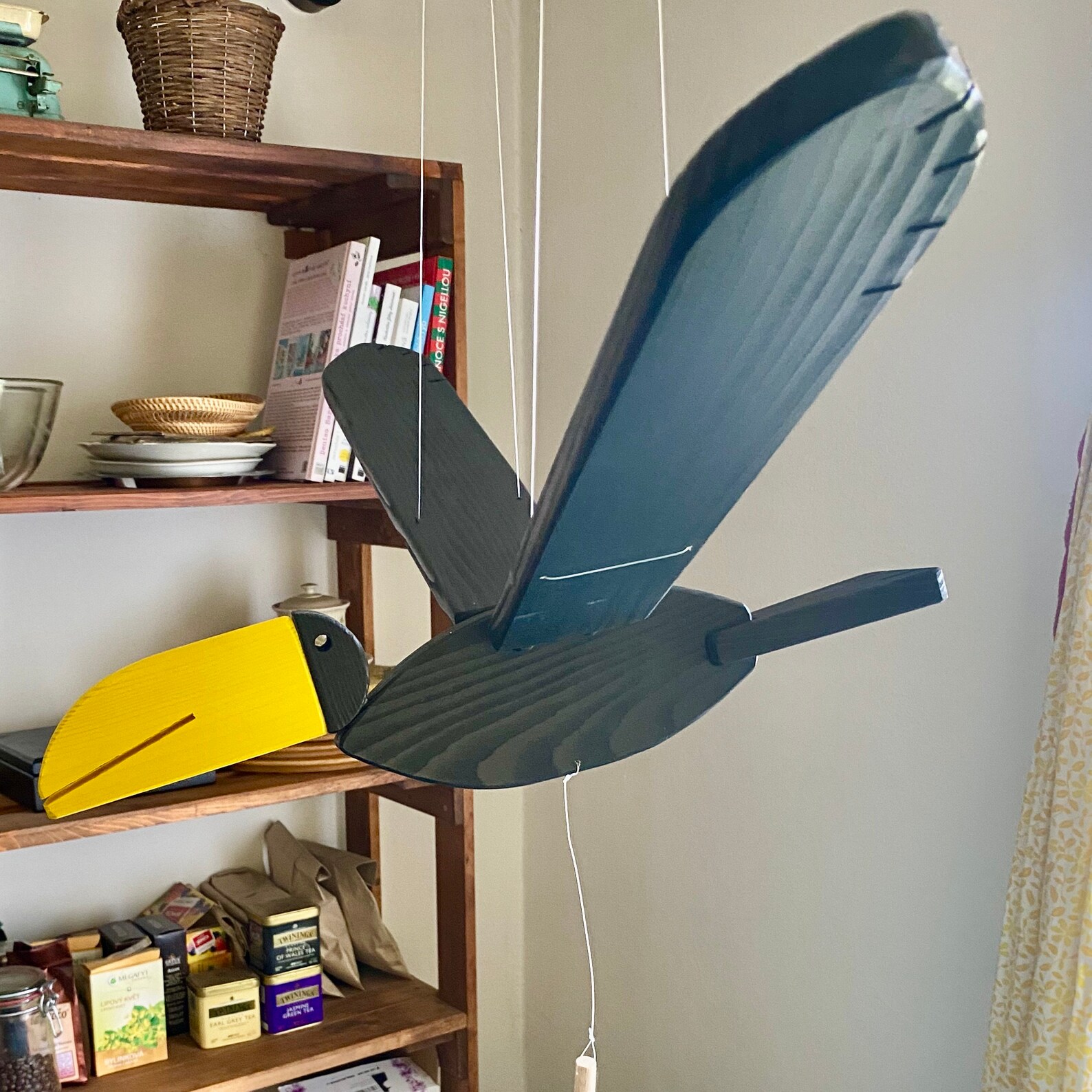 Wooden Flying Crow Mobile Halloween Decoration Black Bird | Etsy