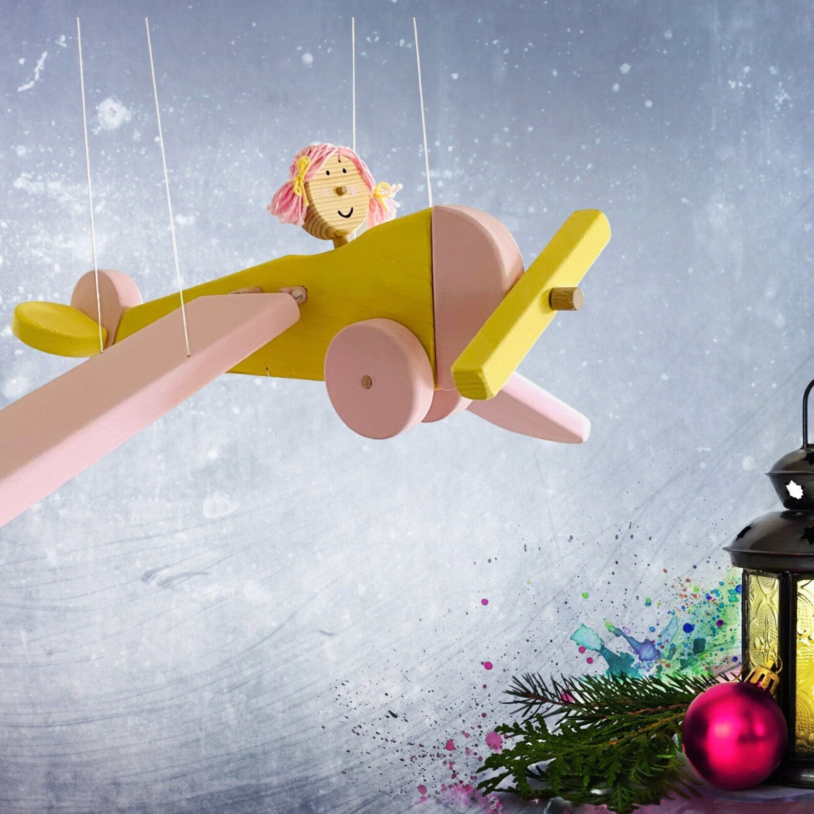 Pink Flying Airplane Nursery Mobile Eco Friendly Wooden Toy | Etsy