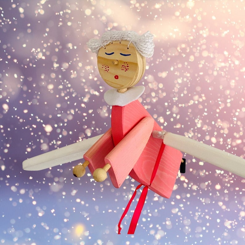 Flying Pink Angel Wooden Mobile Toy Baby Girl Nursery - Etsy