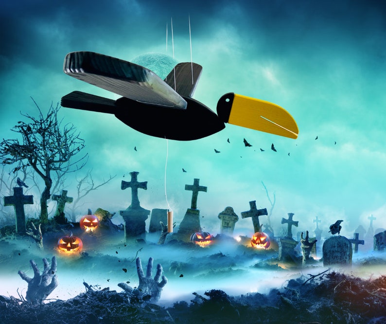 Wooden Flying Crow Mobile Halloween Decoration Black Bird | Etsy