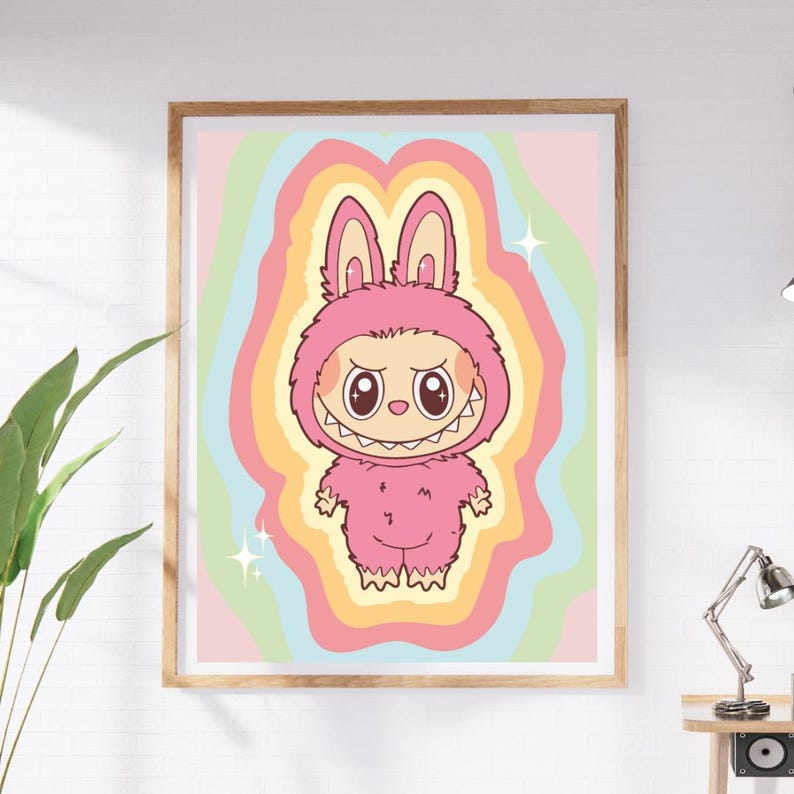 Pink Labubu Plushy Wall Art Print – Lychee Berry. Cute Bedroom Decor ...