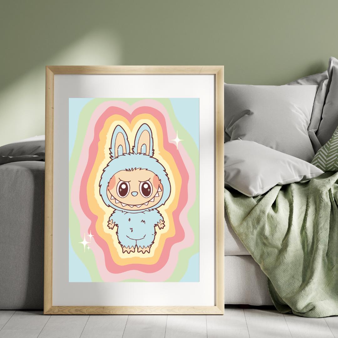 Blue Labubu Plushy Wall Art Print – Sea Salt Coconut. Cute Bedroom ...