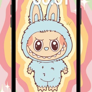 Blue Labubu Plushy Wall Art Print – Sea Salt Coconut. Cute Bedroom ...
