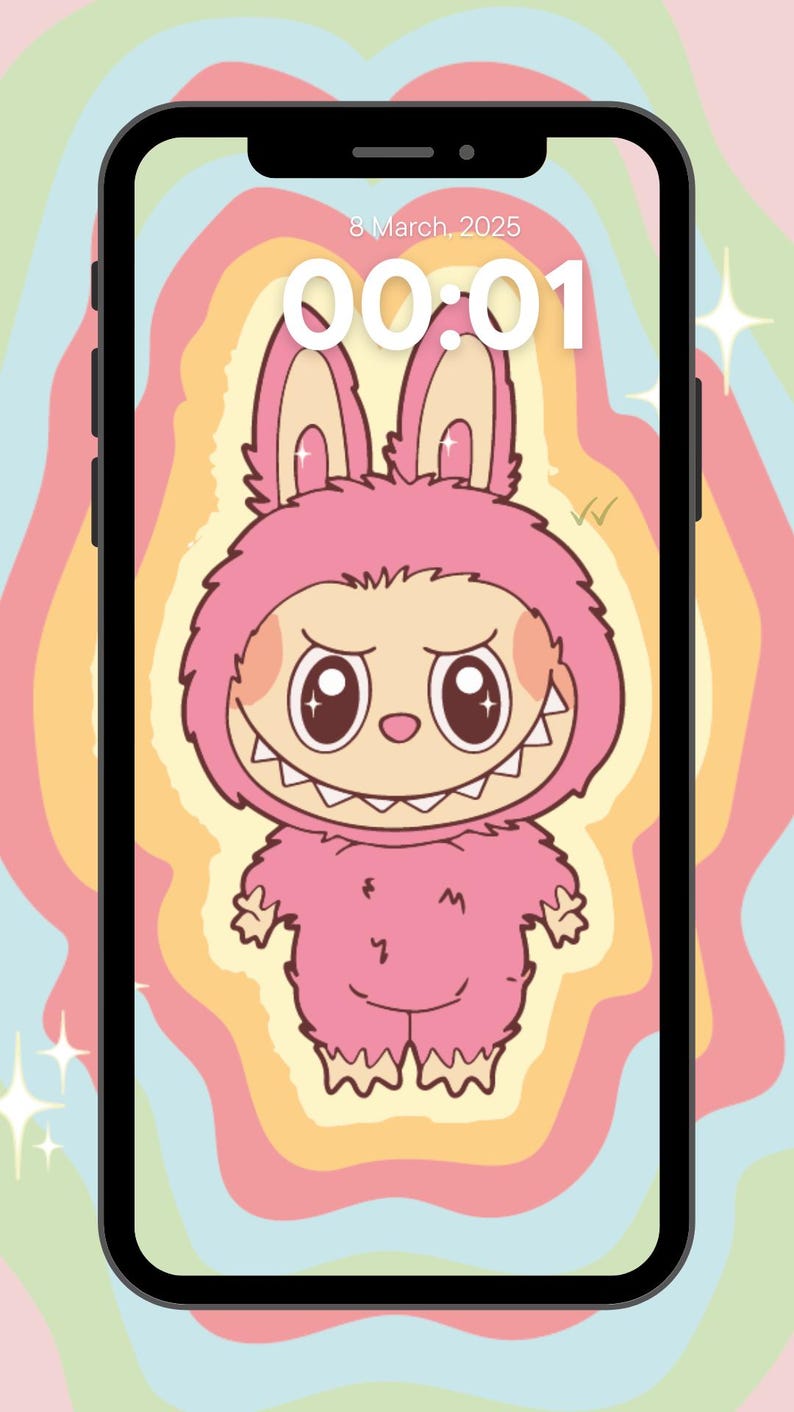 Pink Labubu Plushy Wall Art Print – Lychee Berry. Cute Bedroom Decor ...