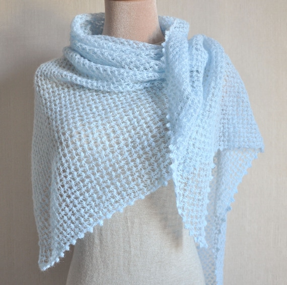 Blue Sky Crochet Light Blue Triangle Shawl/wrap - Etsy