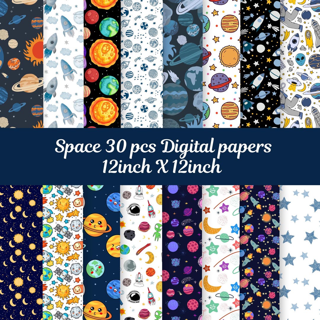 30 Outer Space Planet Digital Papers, Astronaut Paper, Seamless Png ...