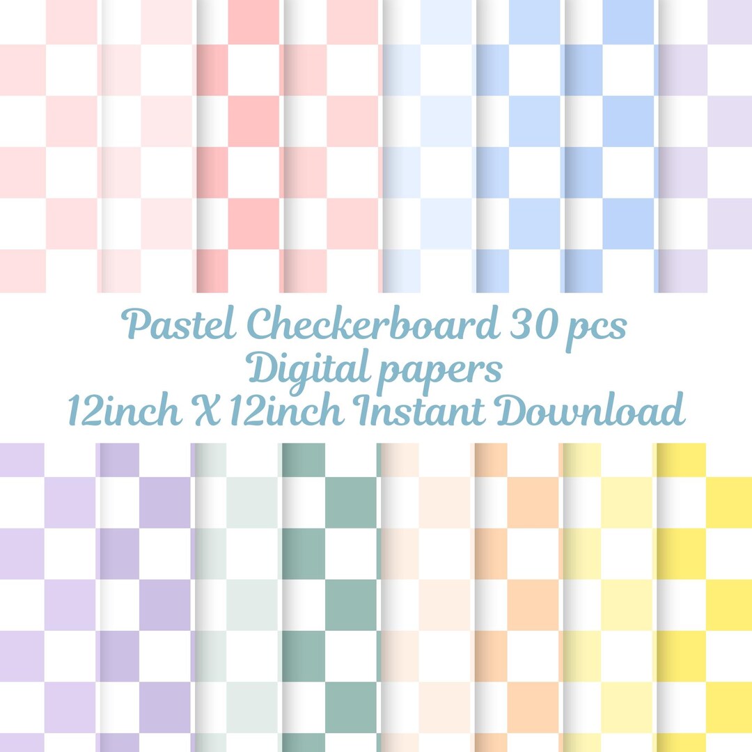 Pastel Checkerboard Digital Paper Set, Watercolor Texture (digital ...