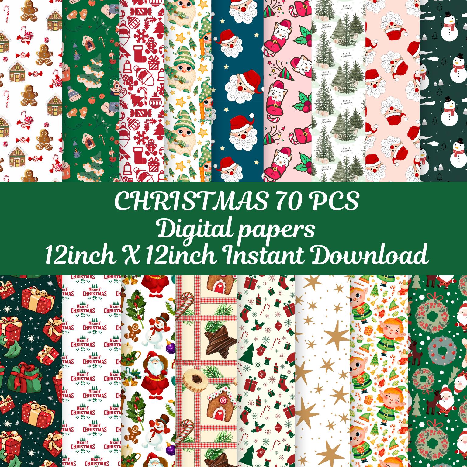 Christmas Digital Paper Set Christmas Seamless Pattern Holidays Digital ...