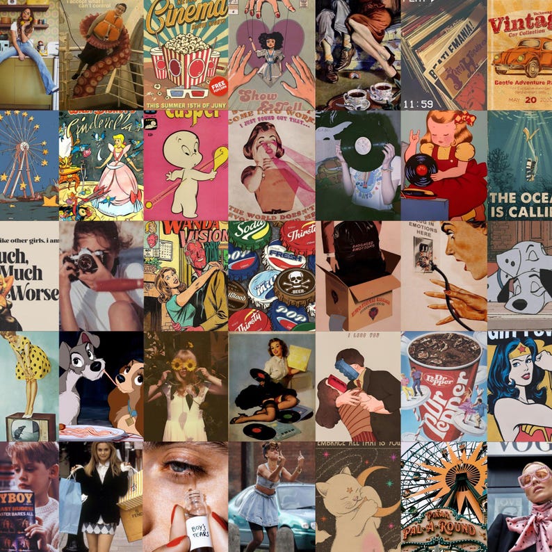 150 PCS | Vintage Poster Collage Kit | Retro Aesthetic Photo Collage ...