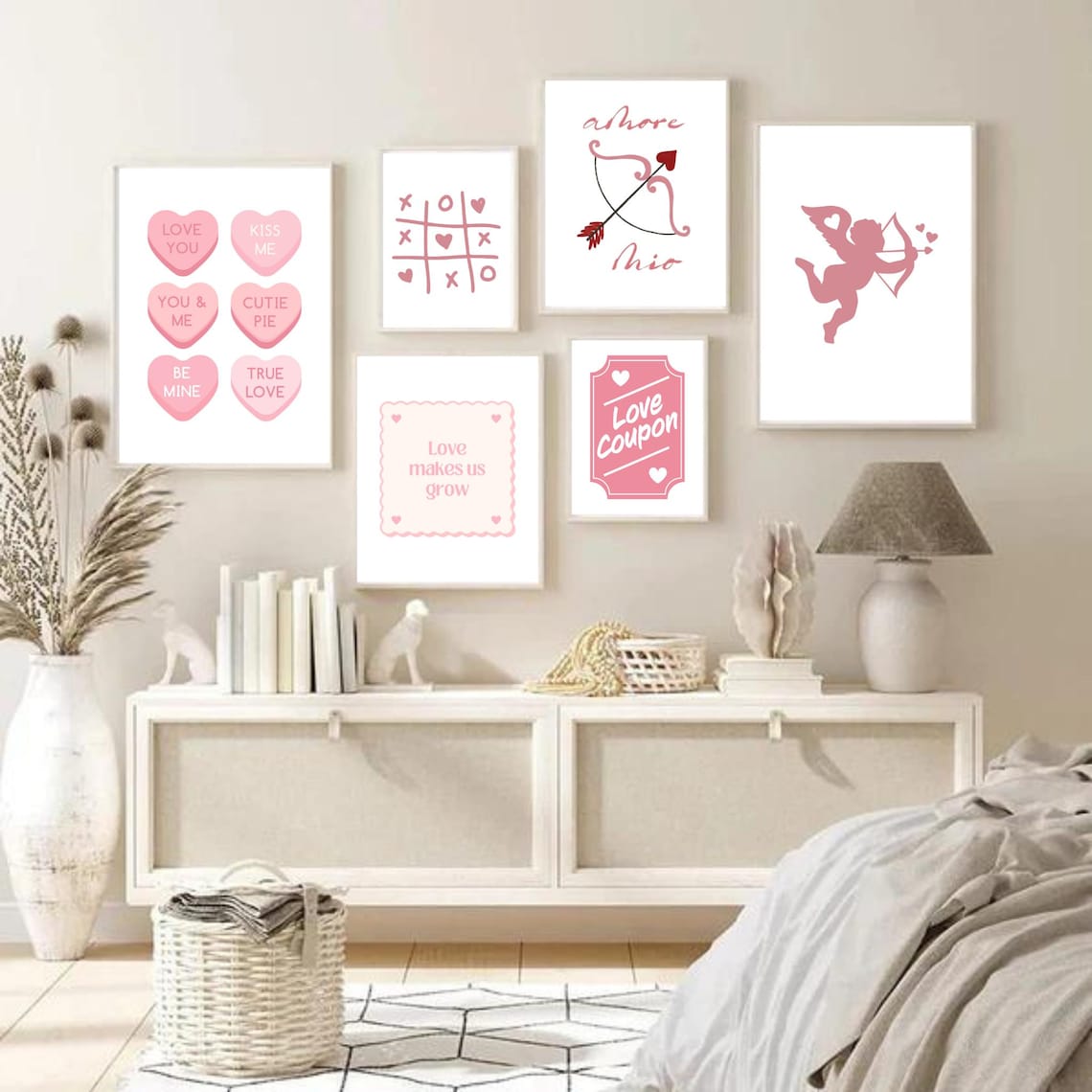 15 PCS Valentines Printable Wall Art, Pink Valentines Prints, Trendy ...