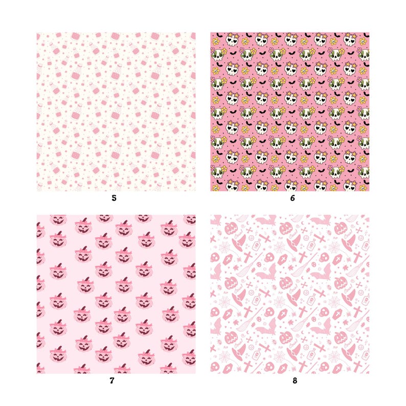 Cute Halloween Digital Paper, Pink Halloween Seamless Patterns, Hand ...
