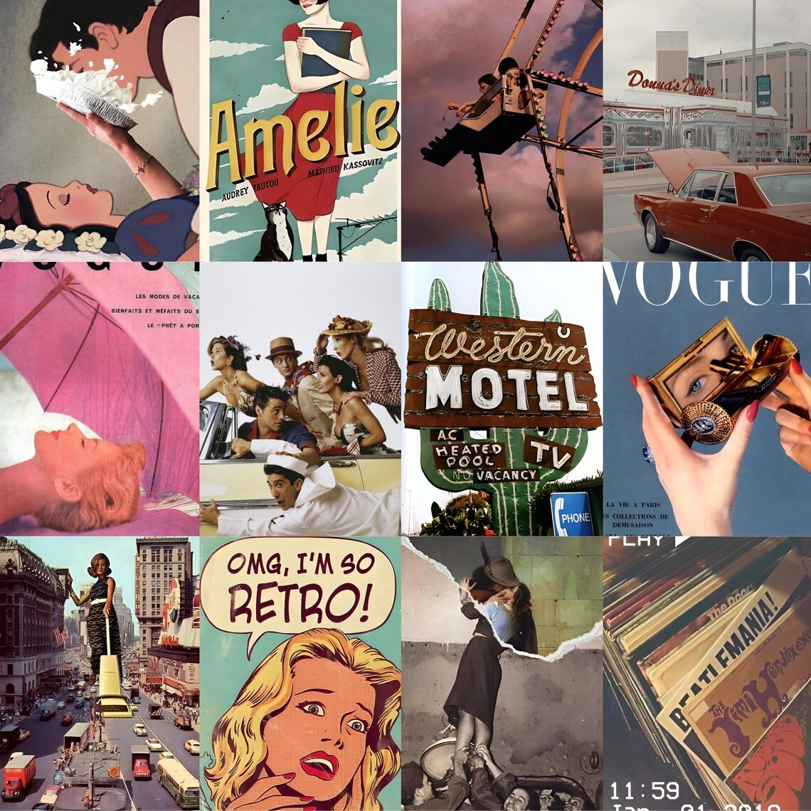 150 PCS | Vintage Poster Collage Kit | Retro Aesthetic Photo Collage ...