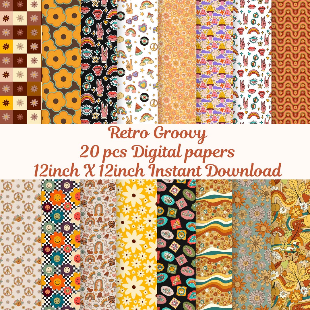 Retro Groovy Digital Paper, Retro Groovy Background, Vintage Digital ...
