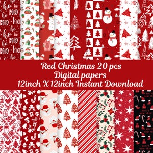 Merry Christmas Red Digital Papers, Xmas Printable Background, Red ...