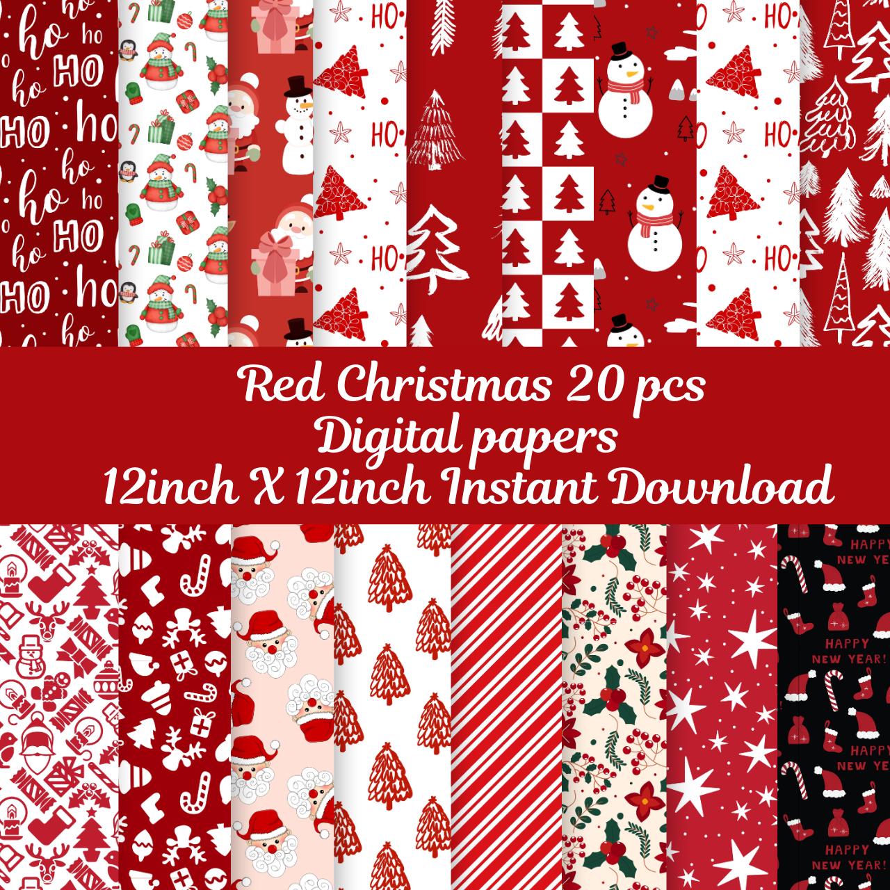 Merry Christmas Red Digital Papers, Xmas Printable Background, Red ...