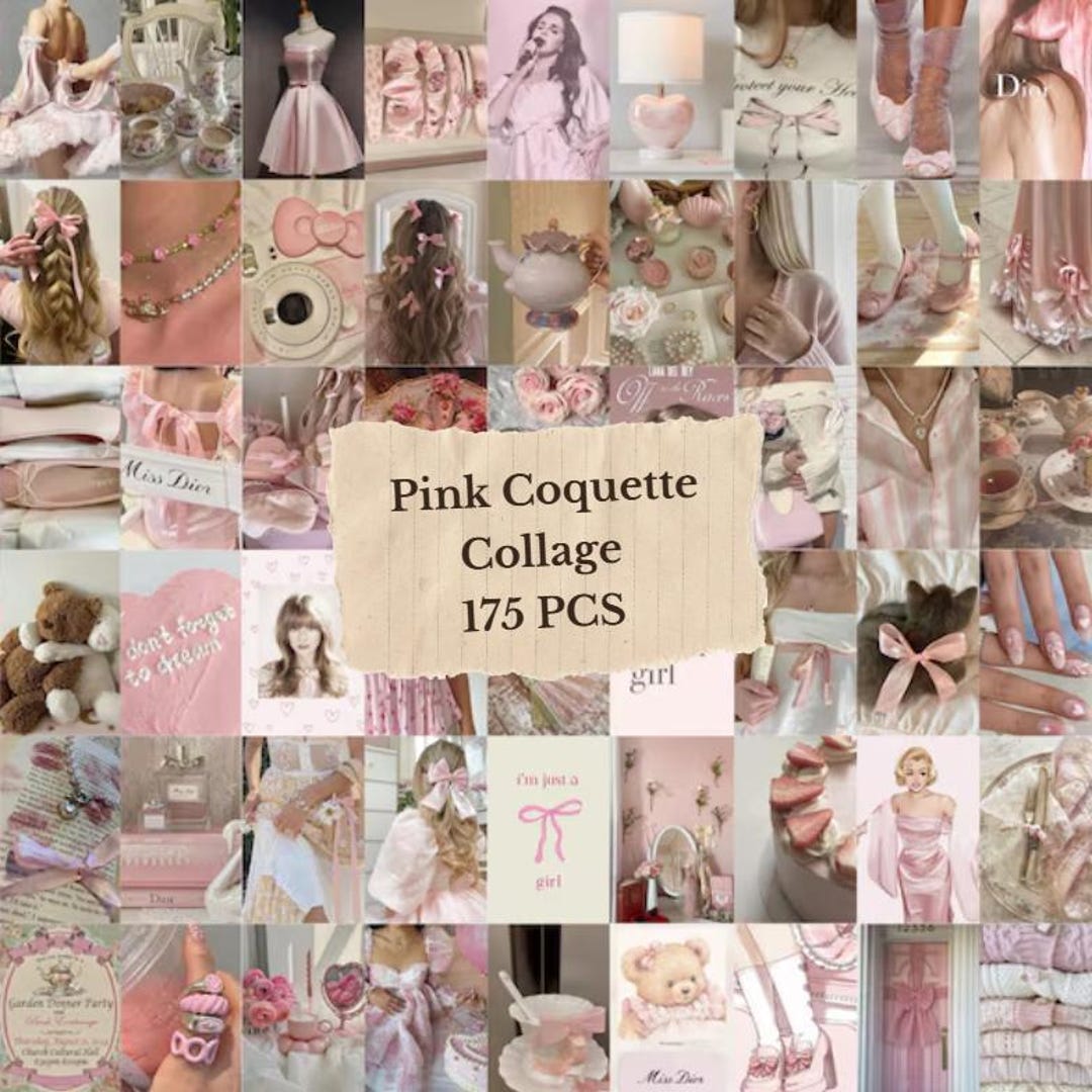 175 PCS Pink Coquette Wall Collage | Coquette Posters | Coquette Room ...
