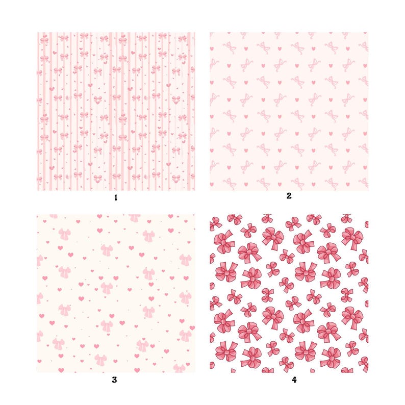 Pink Bow Digital Paper Set, Coquette Seamless Patterns (digital ...