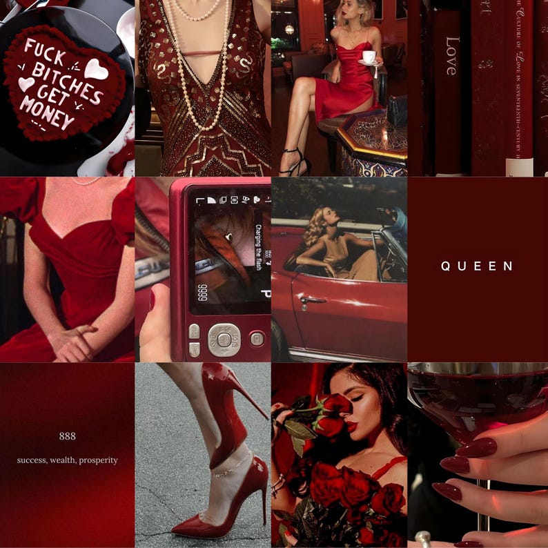 130 PCS | Cherry Red Aesthetic Collage Kit | Boujee Red Digital Poster | Cheri Cheri Lady Vibe ...
