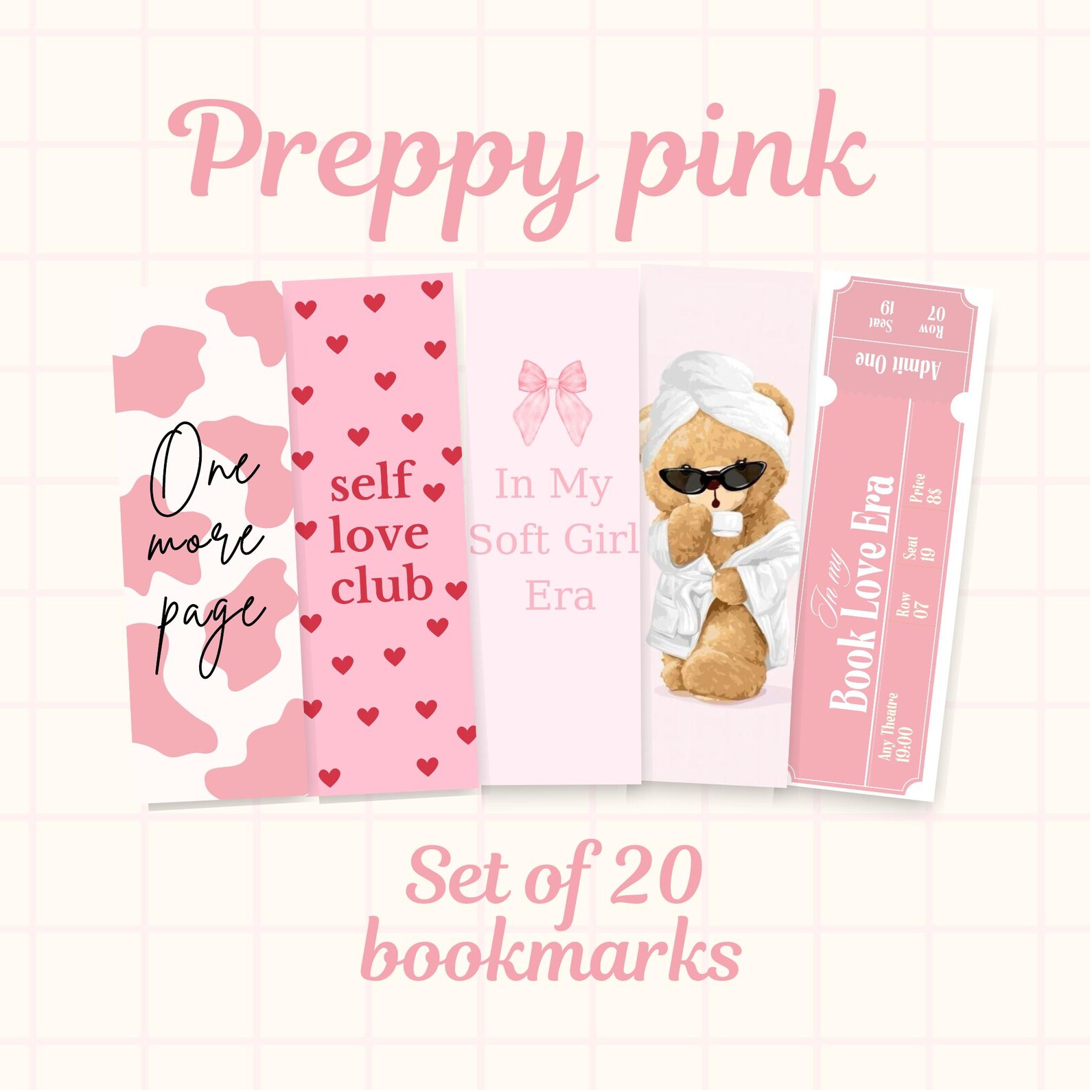 Preppy Book Lover Bookmarks, Printable Bookmarks Preppy Aesthetic, Book ...