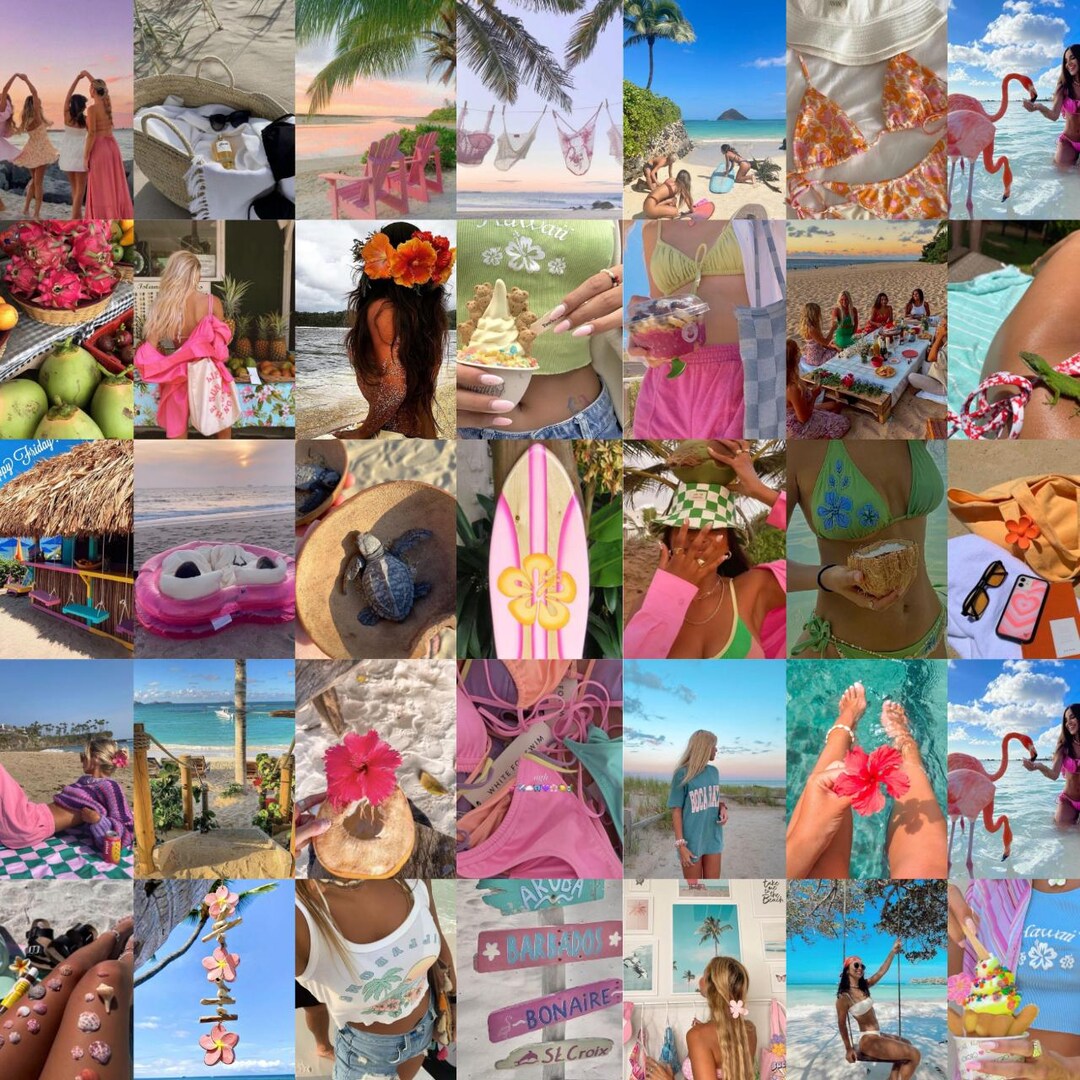 150 PCS Coconut Girl Aesthetic Wall Collage | Summer Beach Vibe Photo ...