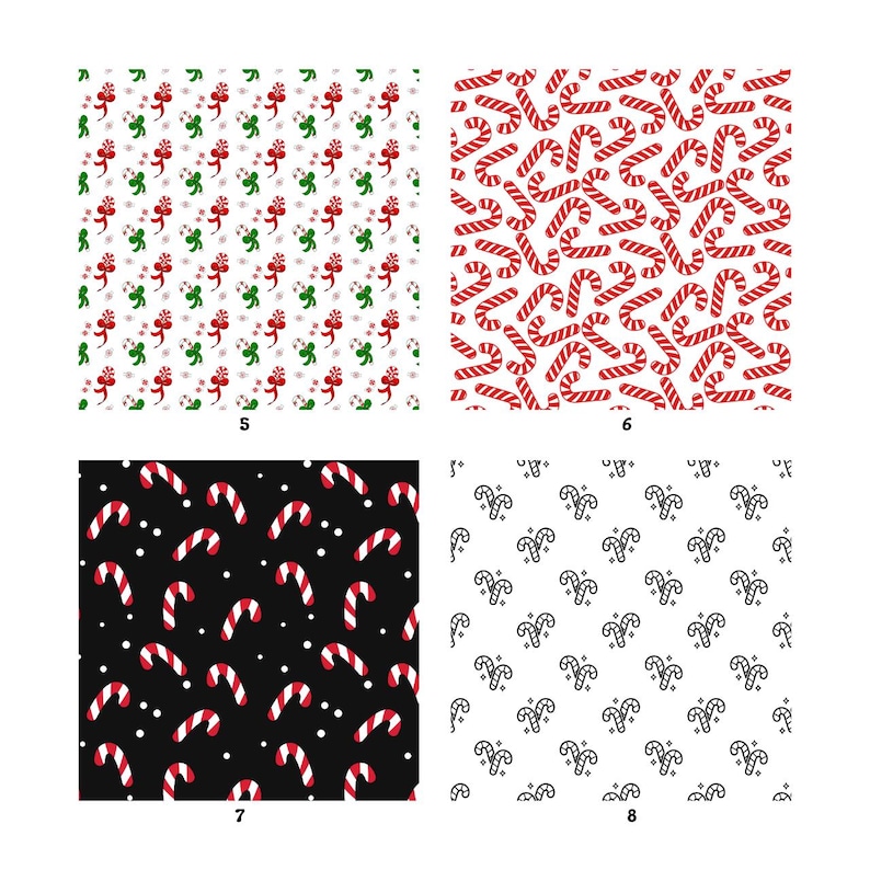 Christmas Candy Cane Digital Paper Set, Holiday Patterns (digital ...