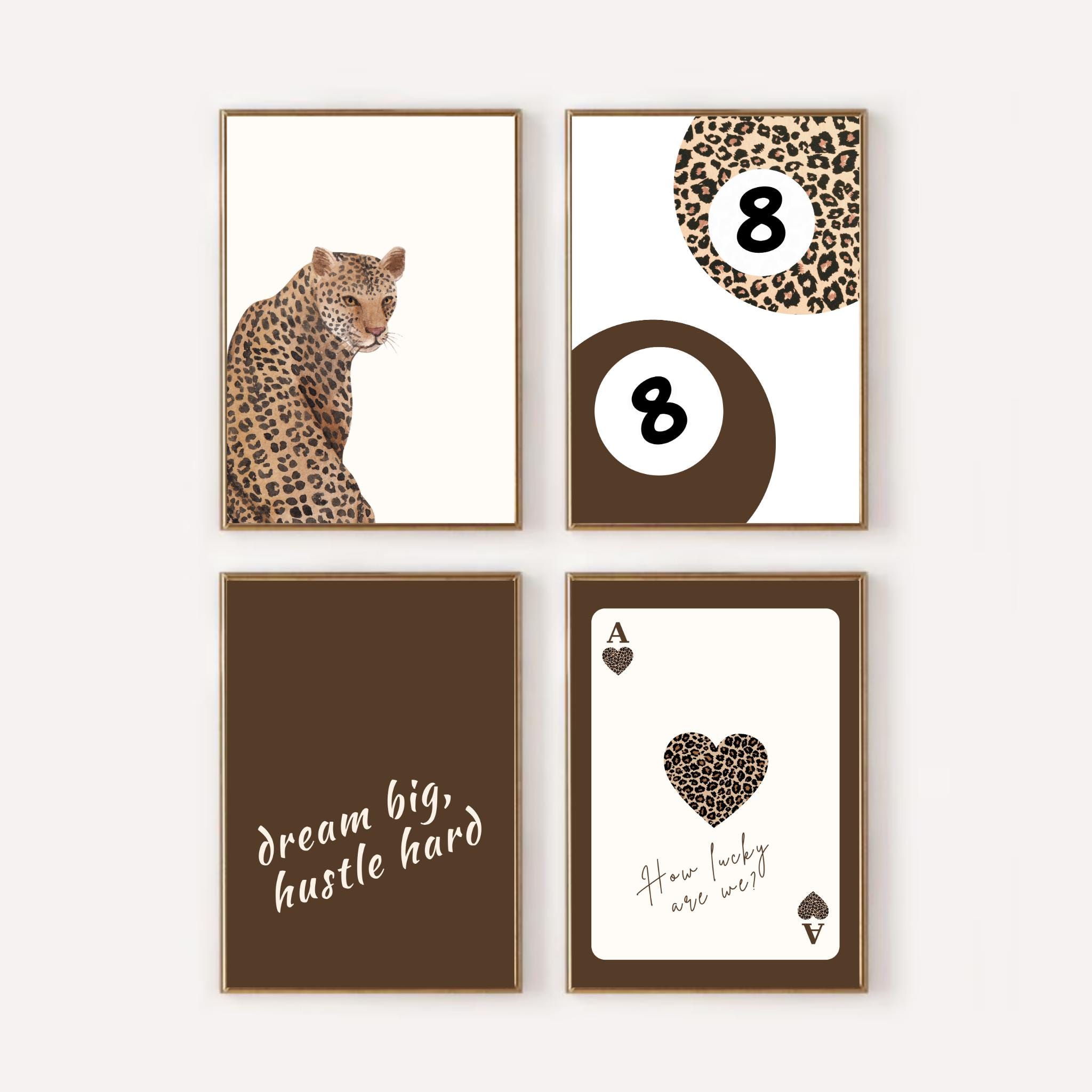 Set of 7 Vintage Prints Neutral Leopard Cheetah Print 8 Ball Lucky ...